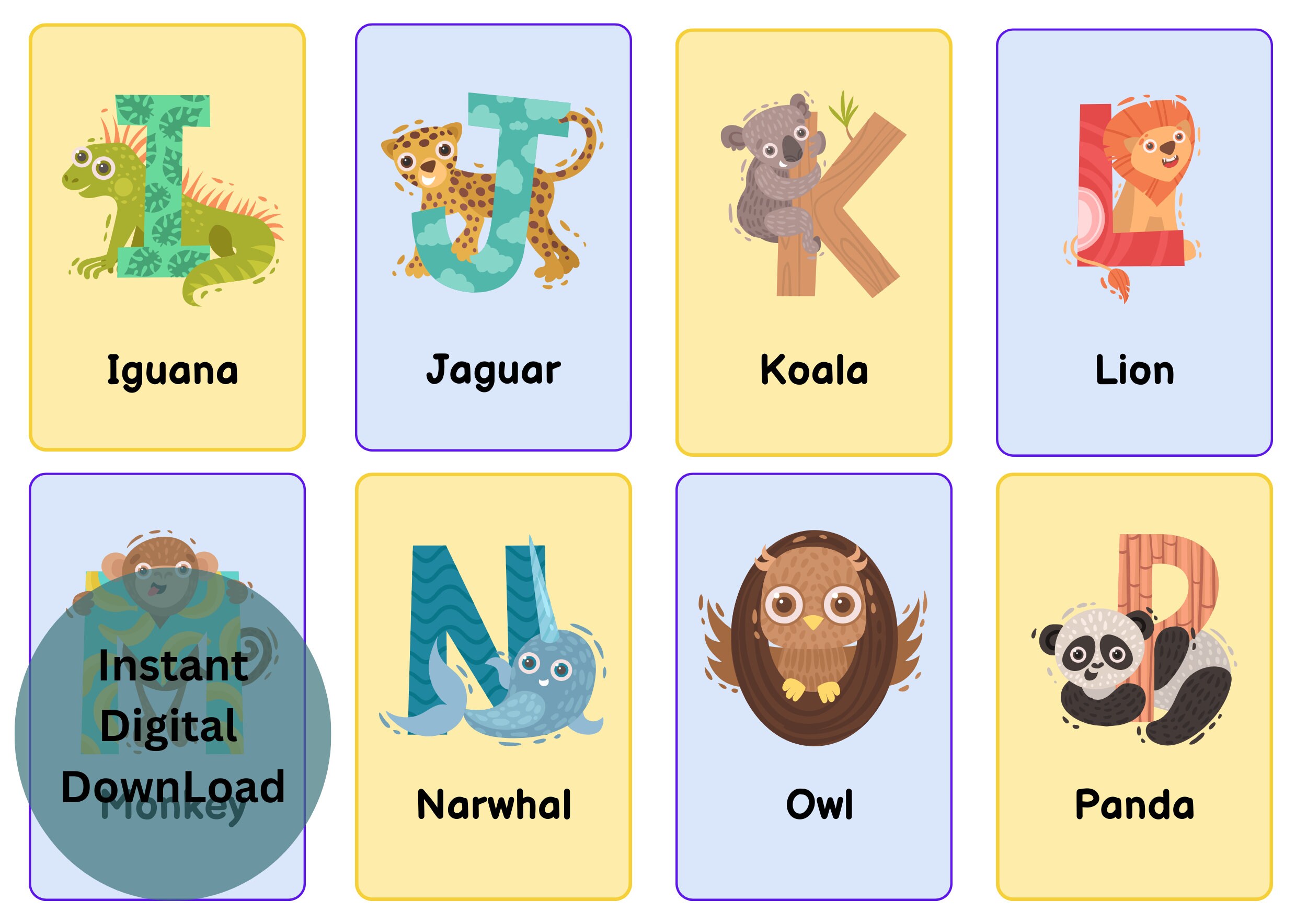 Yellow and Blue English Alphabet Flash Cards-fun Learning for - Etsy