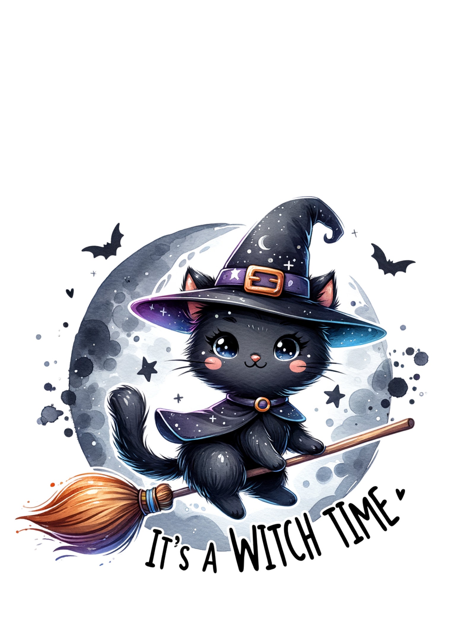 Cute Black Cat Witch Wall Art, Halloween Cat Riding Broomstick Decor ...