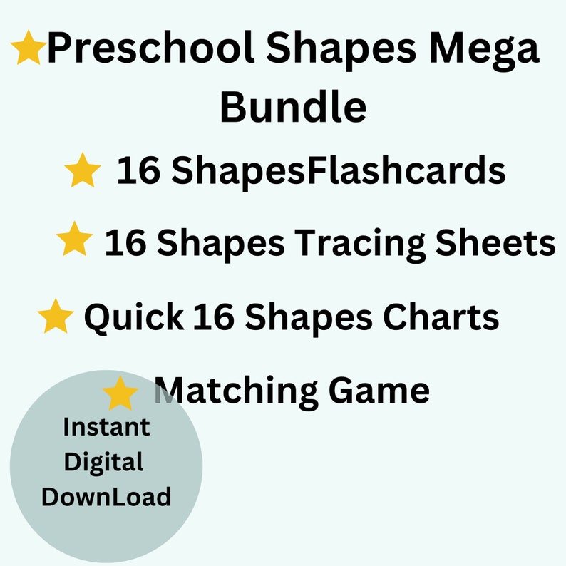 Preschool Shapes Flashcards, Tracing Worksheets, Matching Game, Mega Shapes Bundle, Printable ...