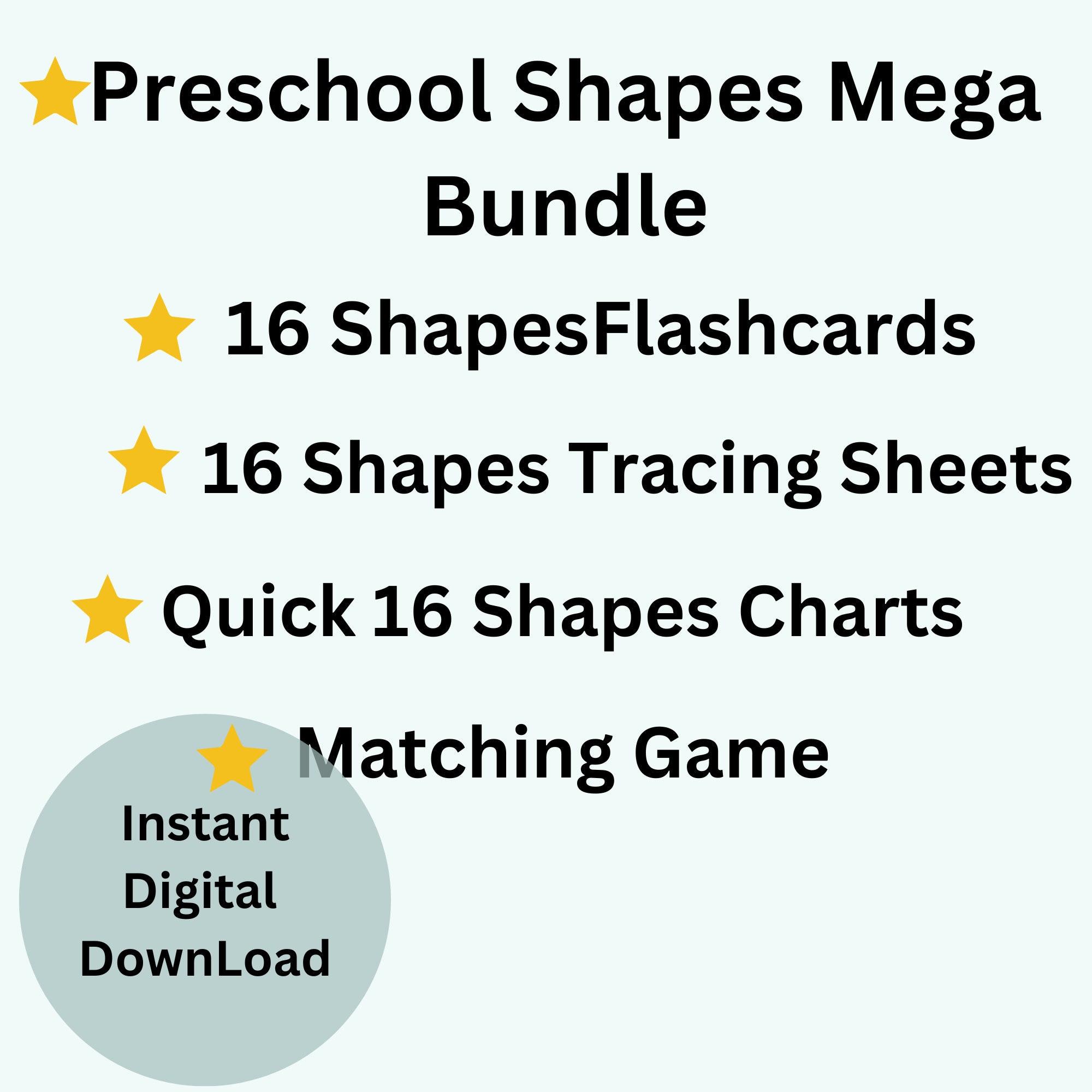 Preschool Shapes Flashcards, Tracing Worksheets, Matching Game, Mega ...