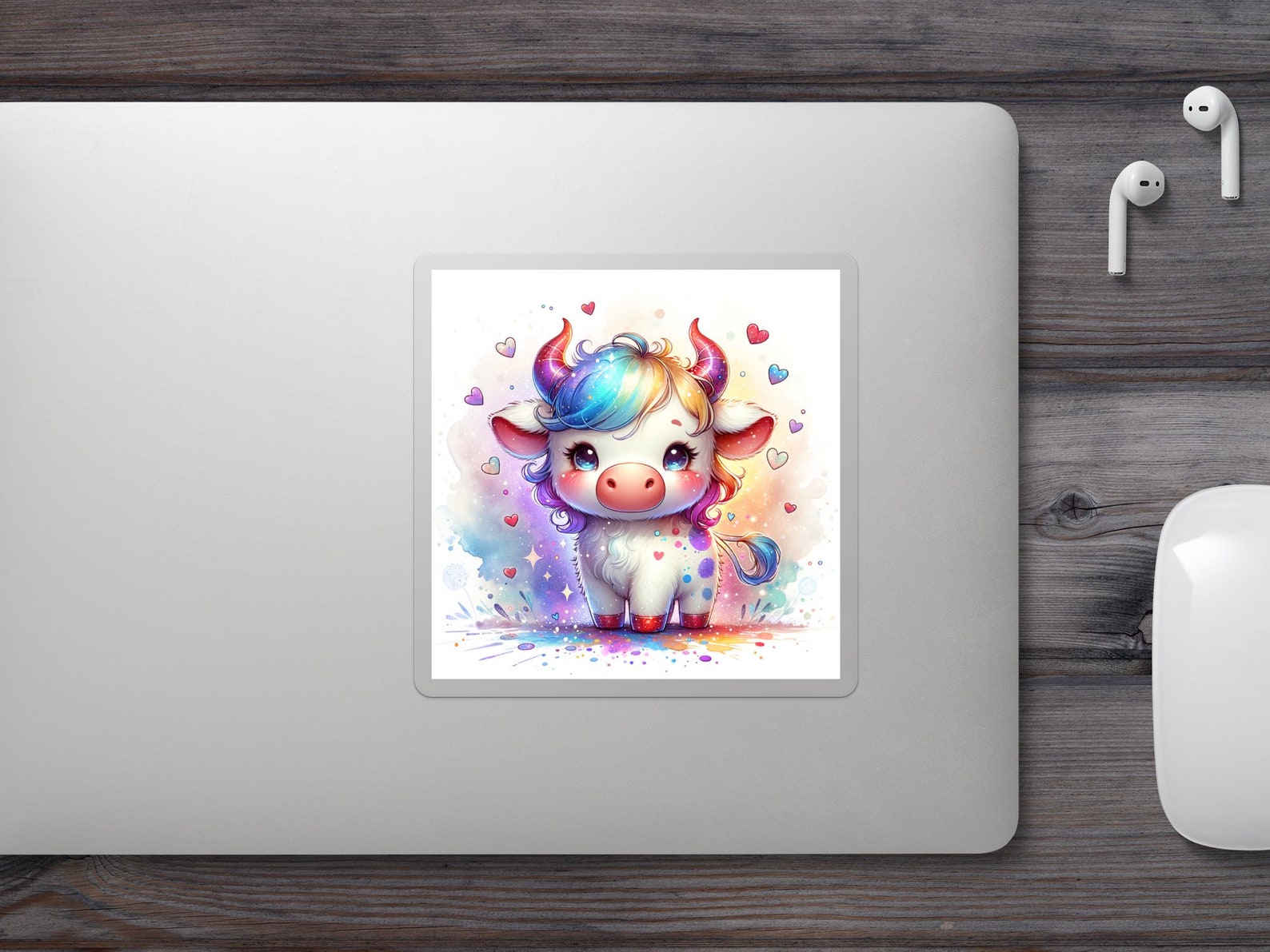 Cute Rainbow Cow Sticker,kawaii Animal Art Sticker,adorable Cow With ...