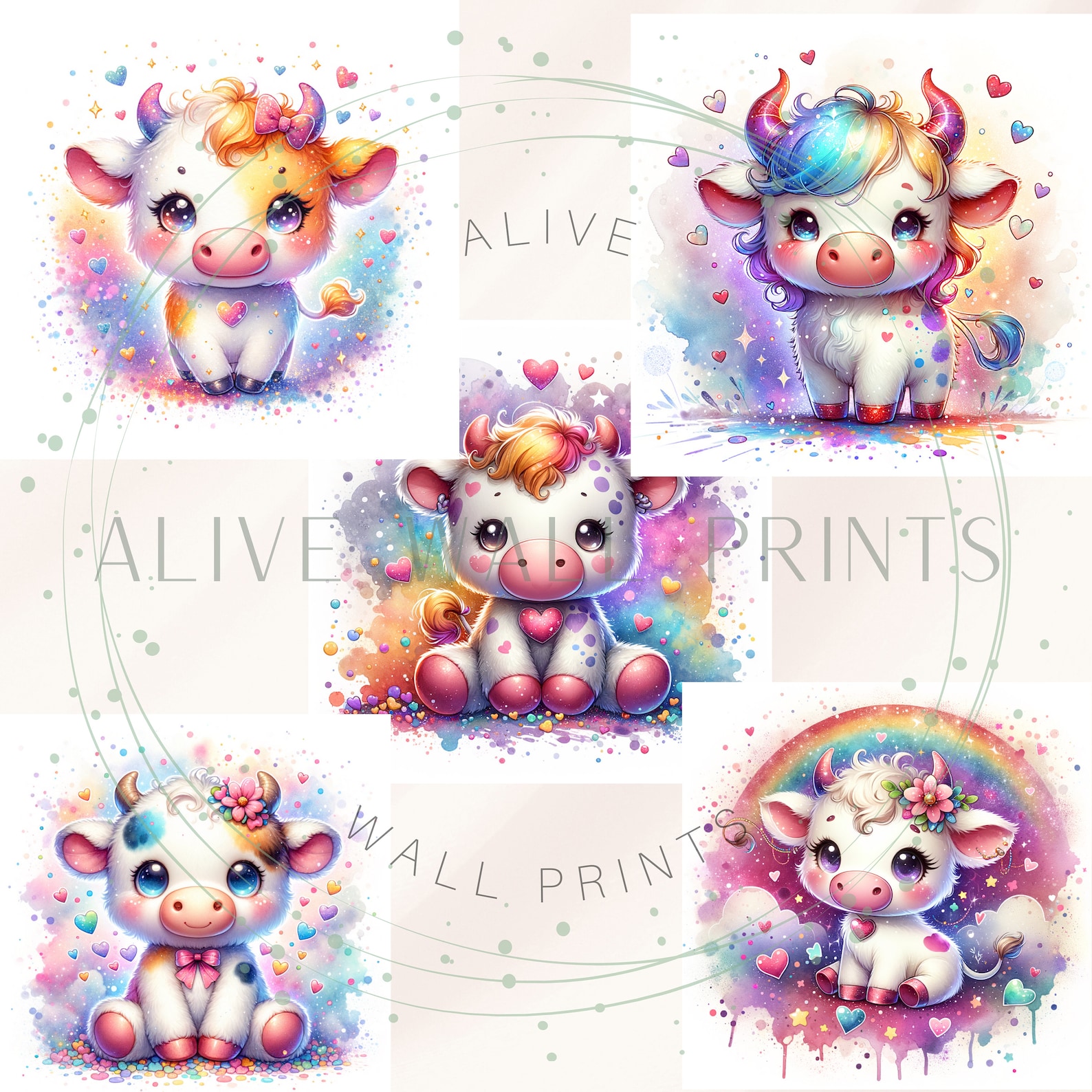 Cute Rainbow Cow Sticker,kawaii Animal Art Sticker,adorable Cow With ...