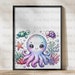 Cute Ocean Kawaii Octopus Wall Art, Underwater Marine Life Art Print ...
