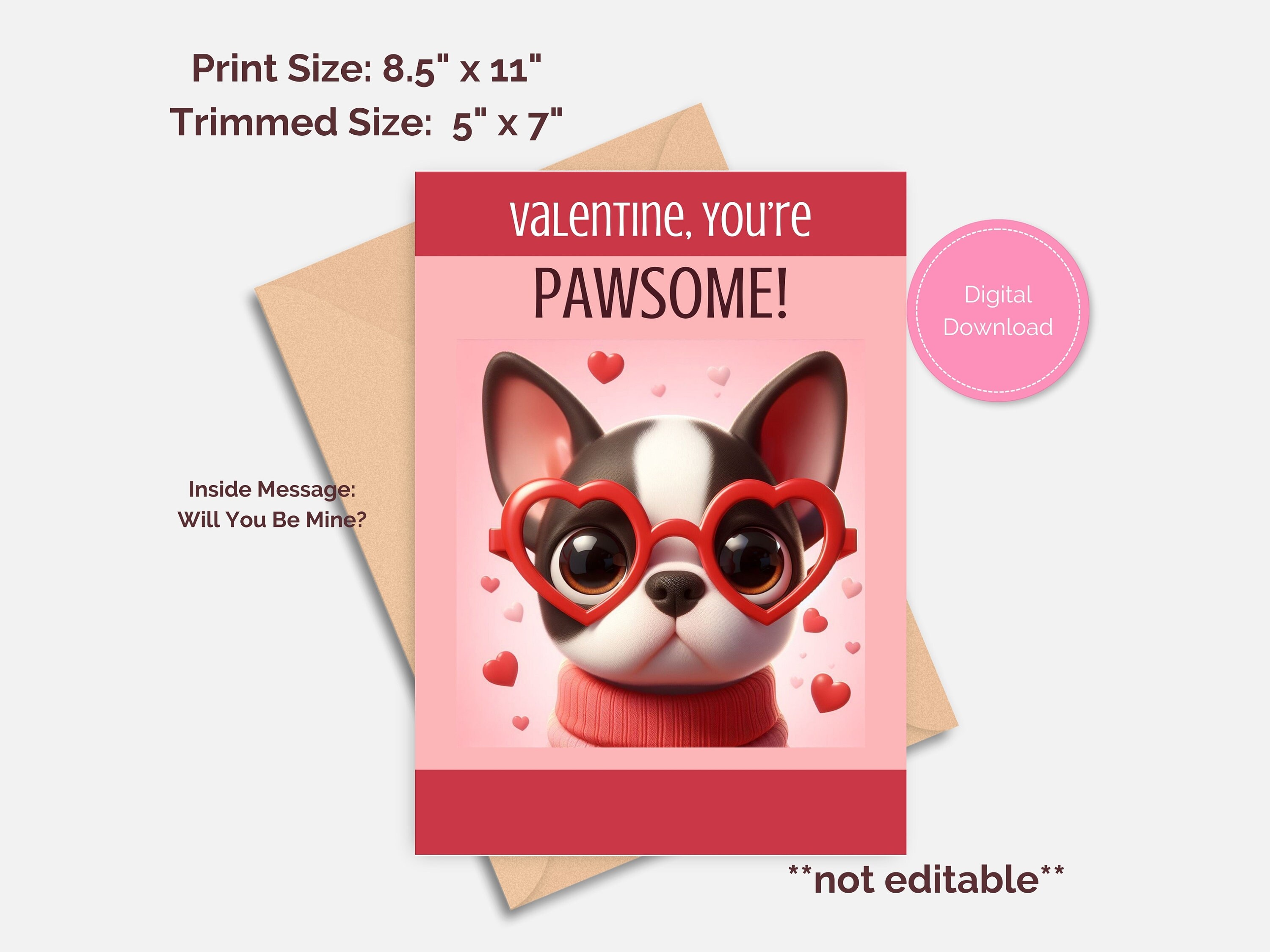 Printable Baby Boston Terrier Valentine's Day Greeting Cards, Valentine ...