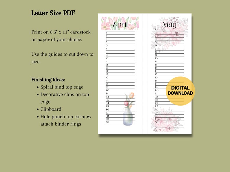 Floral Printable Perpetual Calendar | Floral List Calendar | Print on 4 ...