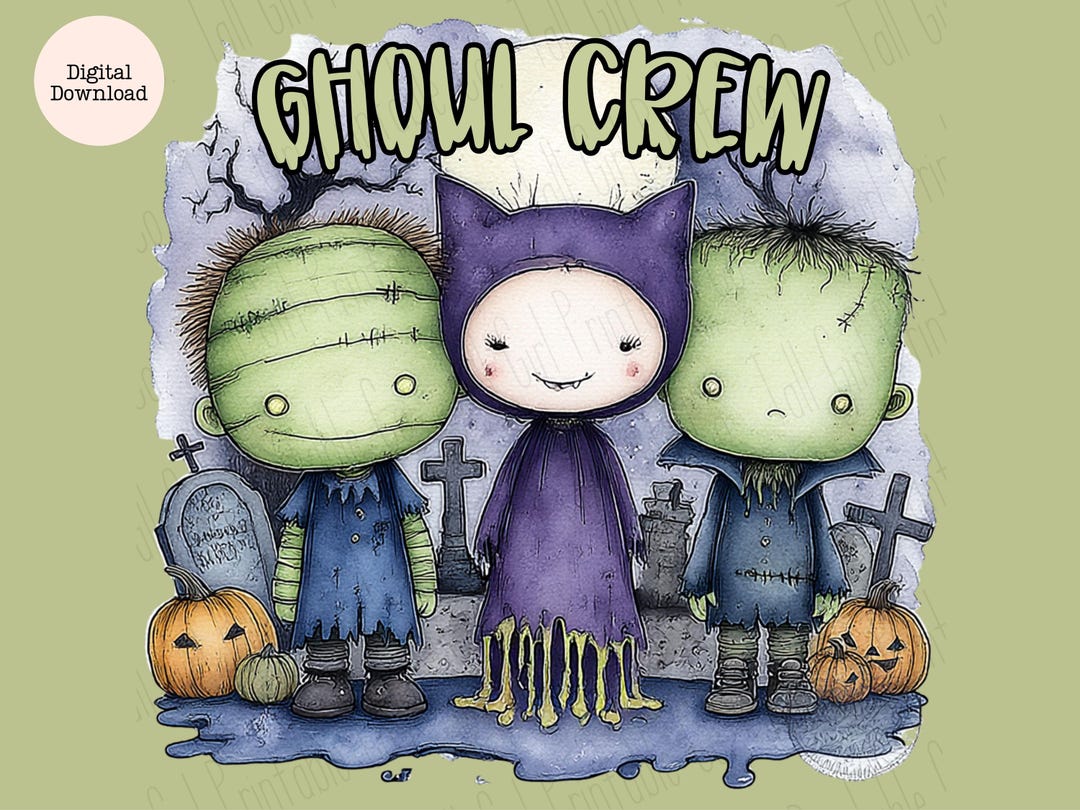 Cute Ghoul Crew Halloween Clipart Set PNG, Cartoon Kids in Costumes ...
