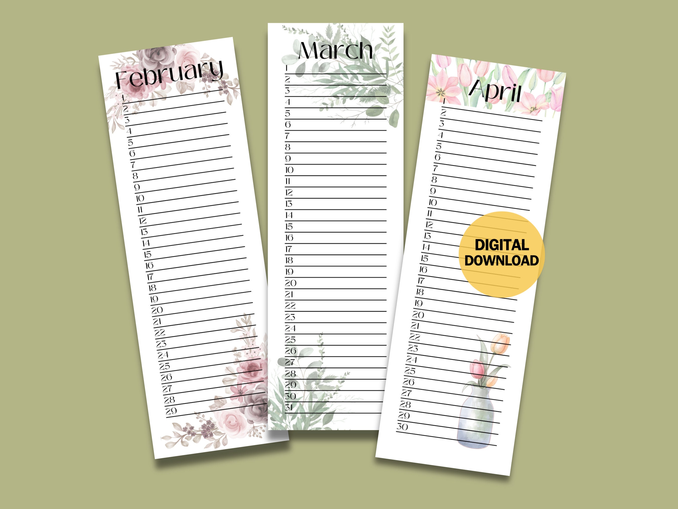 Floral Printable Perpetual Calendar Floral List Calendar - Etsy