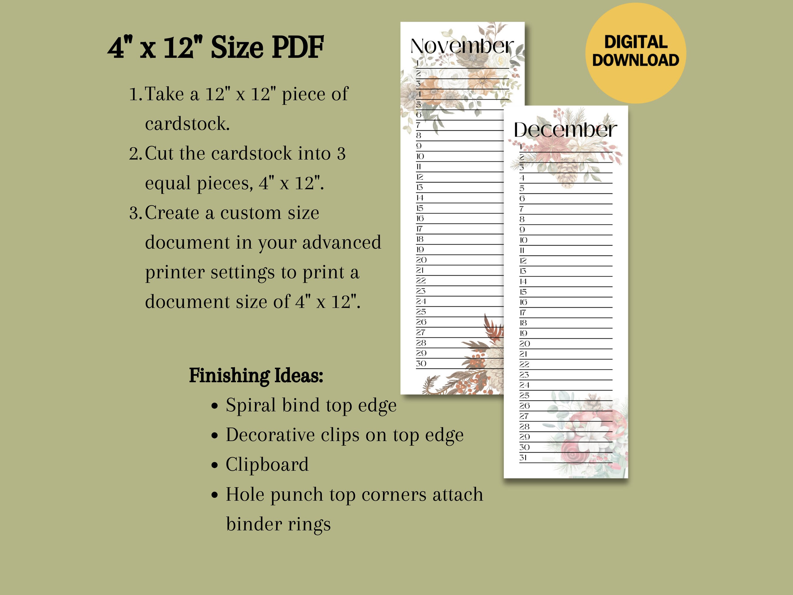 Floral Printable Perpetual Calendar Floral List Calendar - Etsy