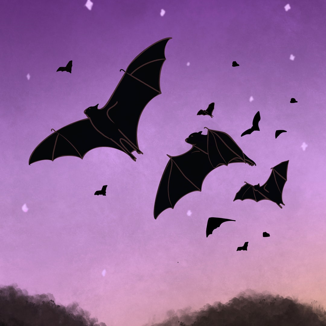 Bat Wall Art Flying Bat Print Halloween Decor Sunset Print Dusk Art ...