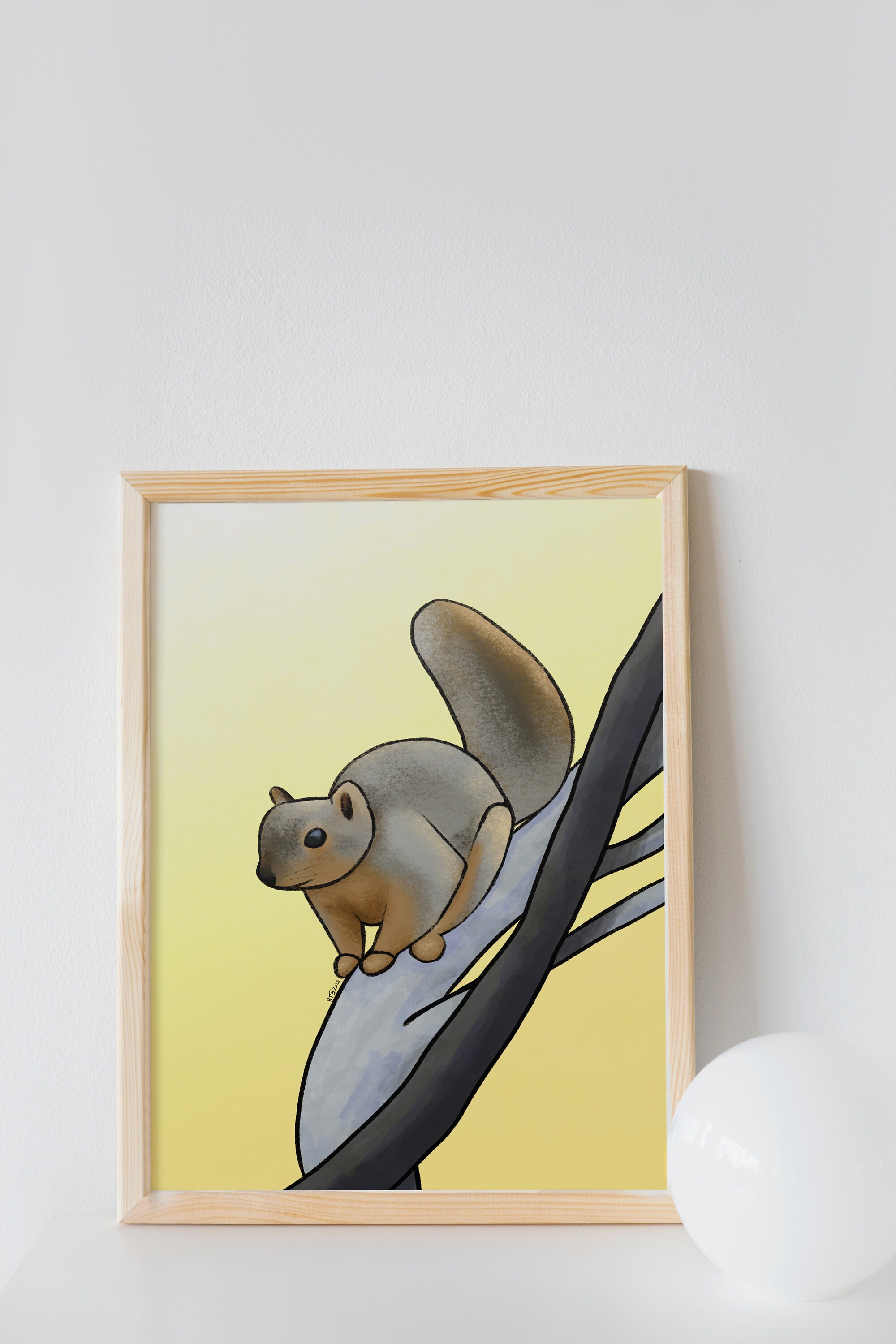 Squirrel Art Cute Squirrel in Tree Print Woodland Animal Drawing ...