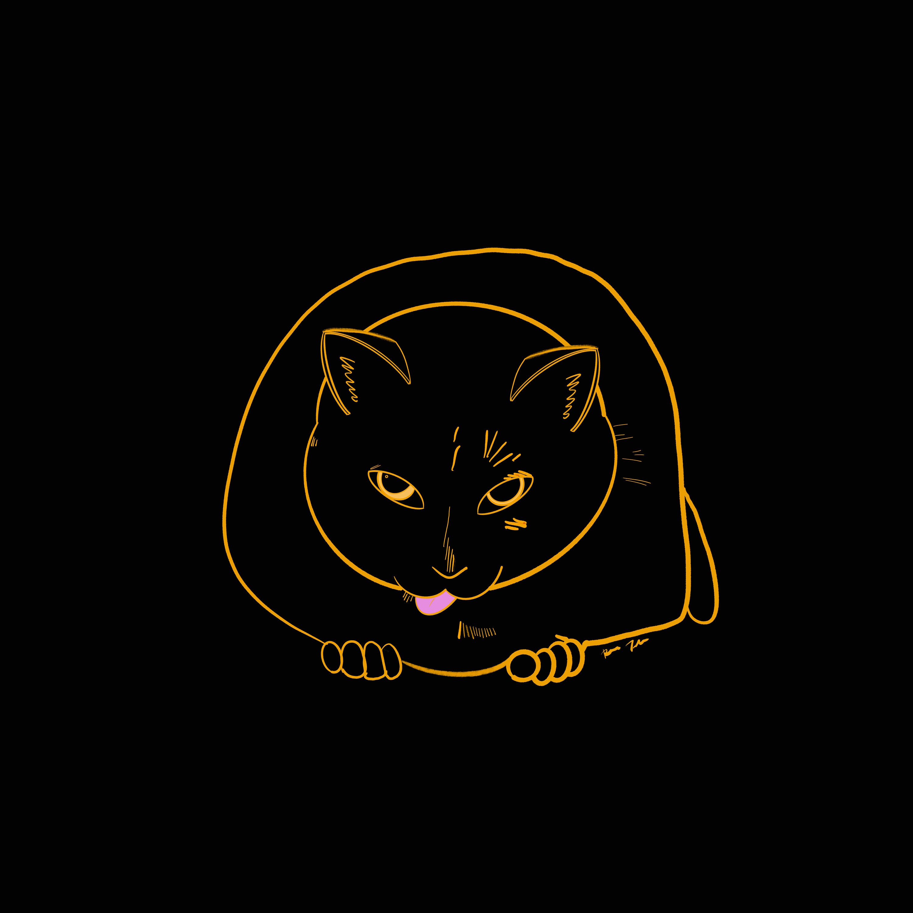 Black Cat Line Art Graphic Cat Wall Art Cute Cat Digital Print Derpy ...
