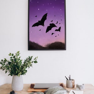 Bat Wall Art Flying Bat Print Halloween Decor Sunset Print Dusk Art ...