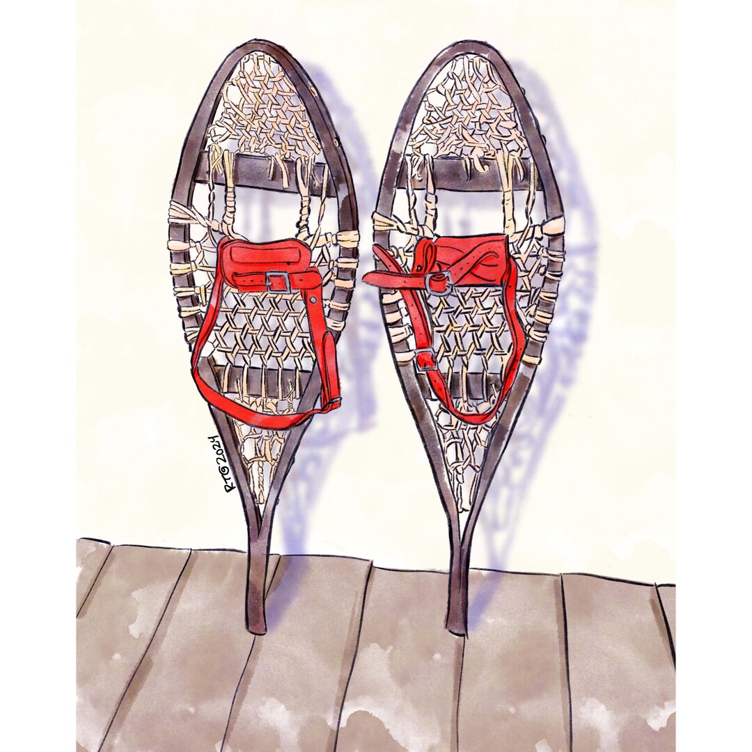 Vintage Snowshoes Digital Watercolor Art Print | Rustic Winter ...