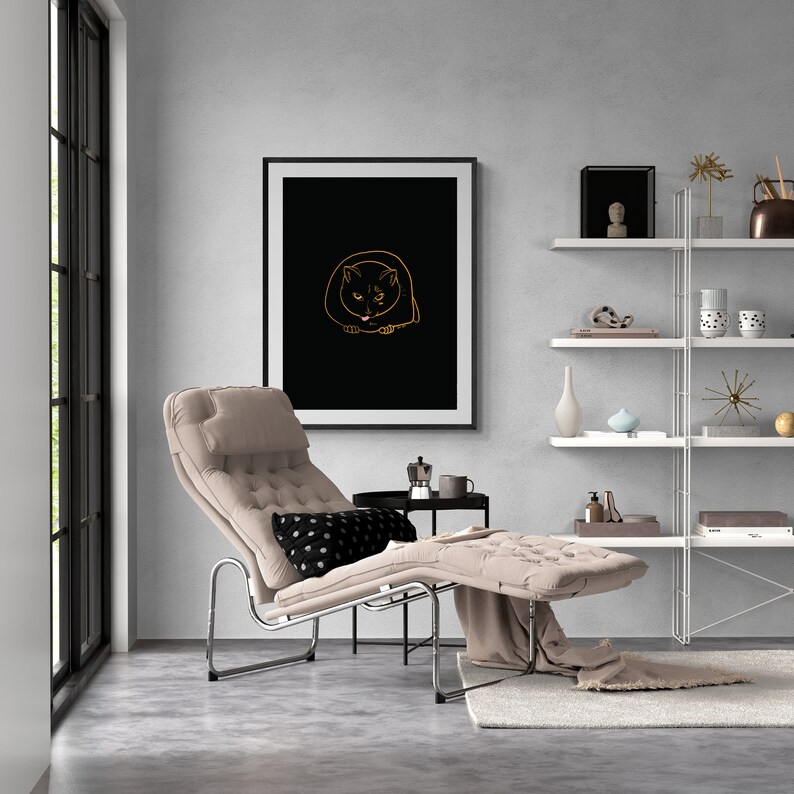 Black Cat Line Art Graphic Cat Wall Art Cute Cat Digital Print Derpy ...