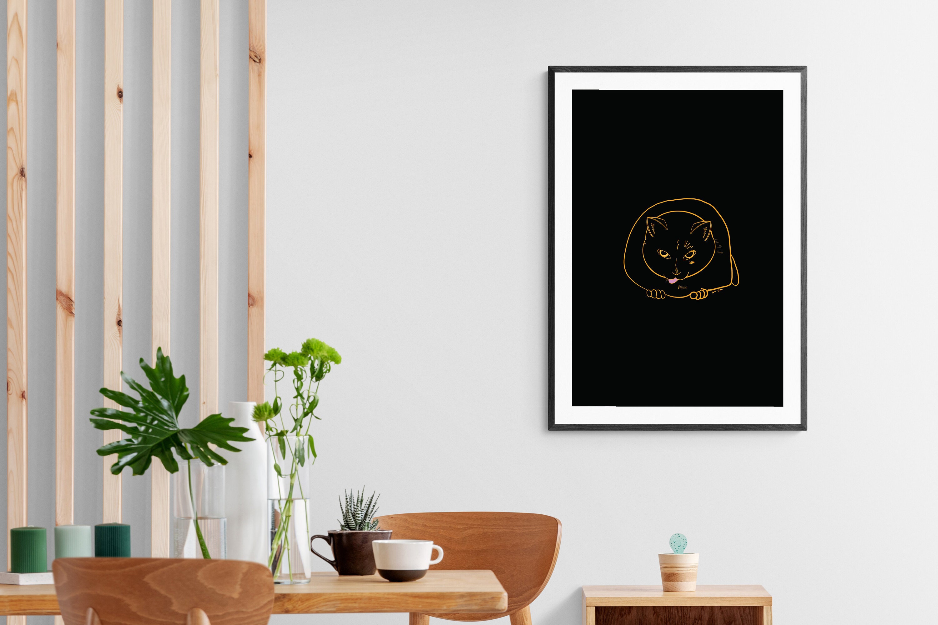 Black Cat Line Art Graphic Cat Wall Art Cute Cat Digital Print Derpy ...