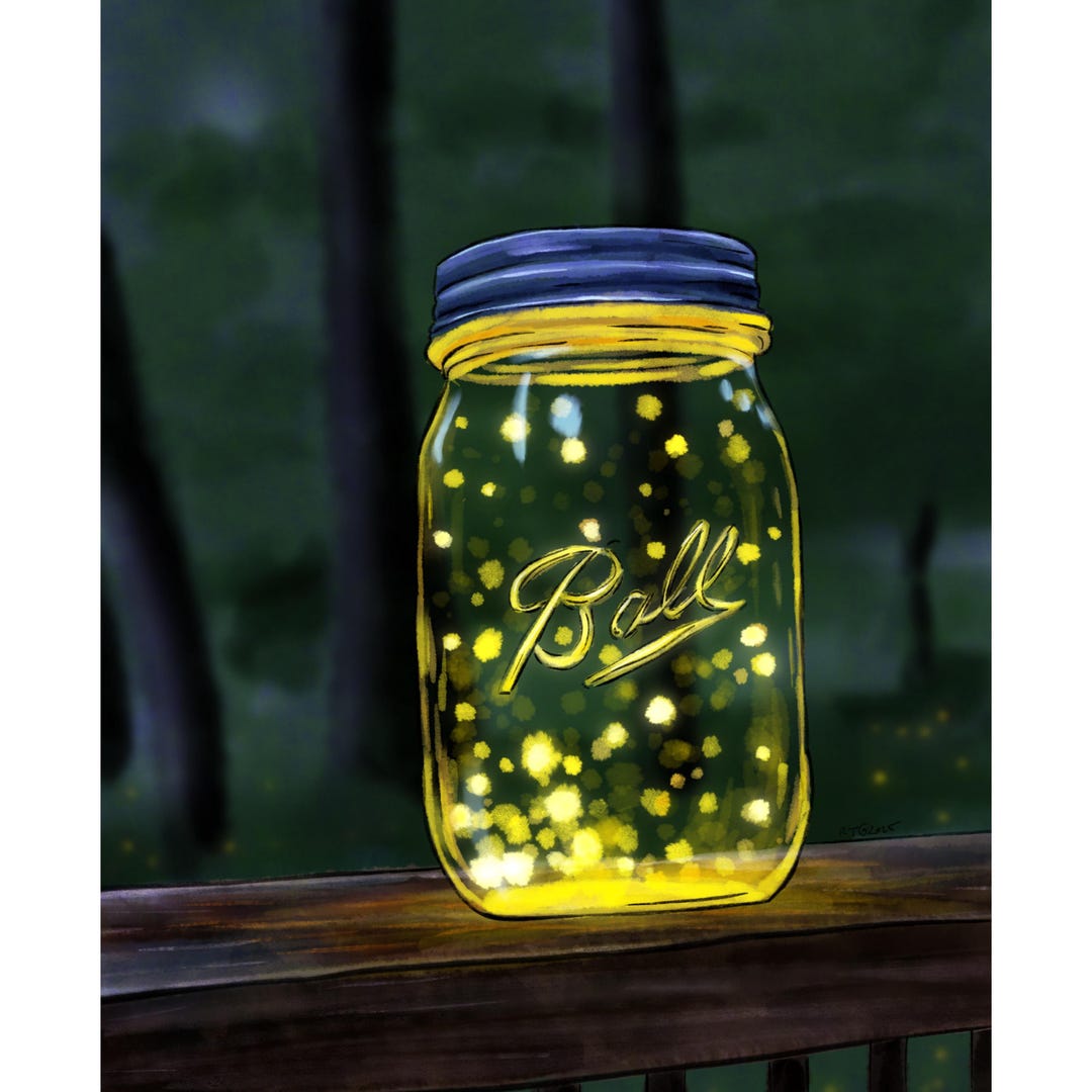 Summer Glow – Fireflies in a Mason Jar Watercolor Print (digital ...