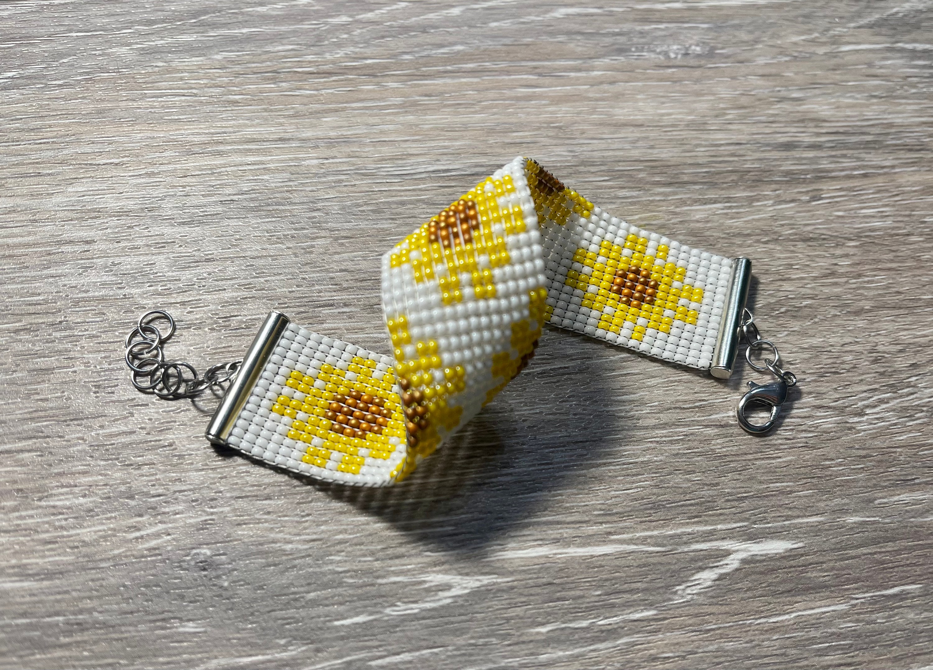 Handmade Beaded Sunflower Pattern Bracelet - Etsy