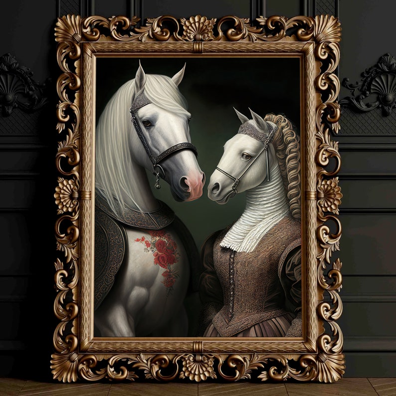 Renaissance Horse Portraits, Quirky Animal Art, Funny Animal Art Print ...