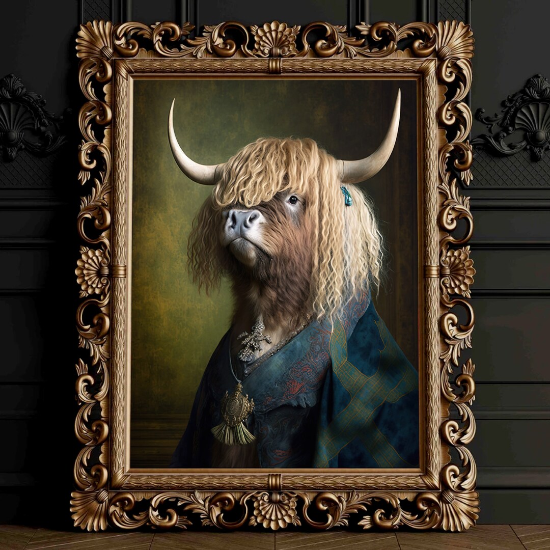 Renaissance Highland Cow Portraits, Quirky Animal Art, Funny Animal Art ...