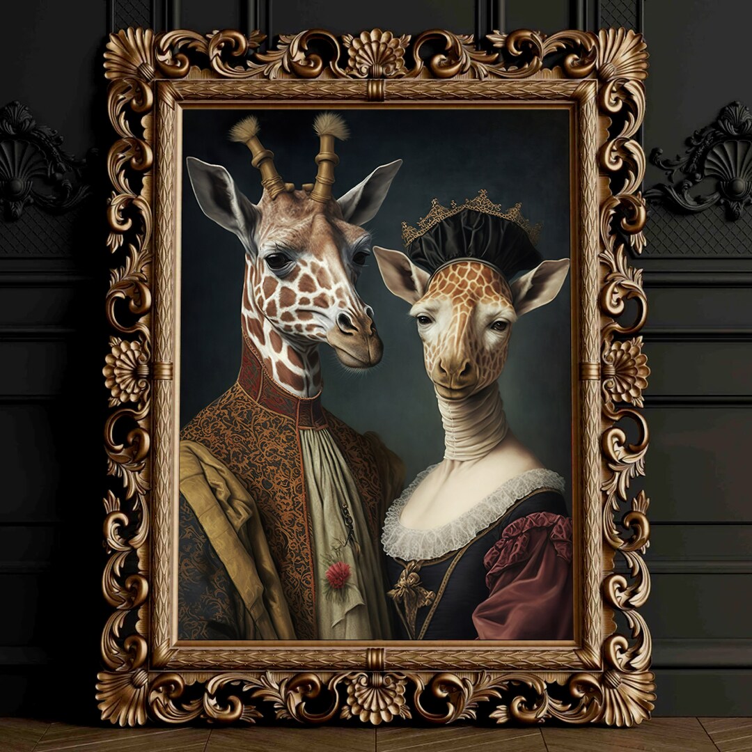 Renaissance Giraffe Portraits, Quirky Animal Art, Funny Animal Art ...