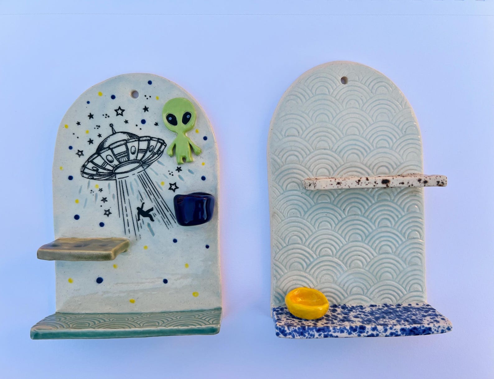 Wave Wall Ceramic Shrine / Ufo Alien Altar / Wall Sconce / Handmade ...