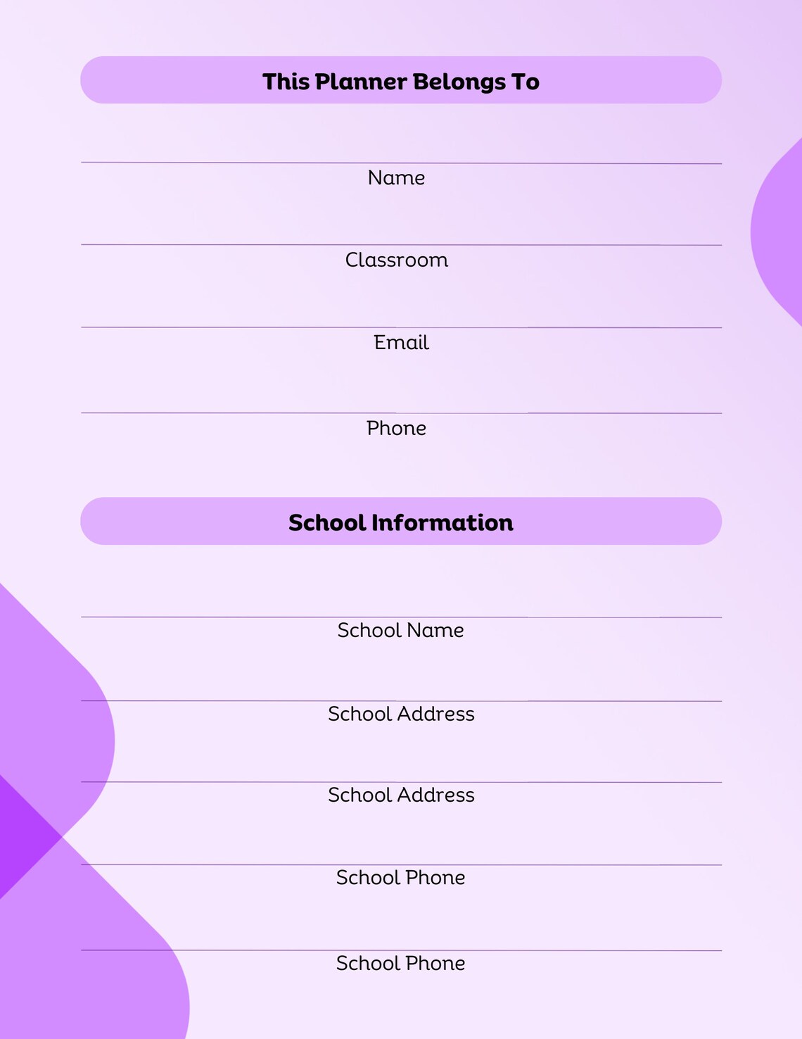 2024 2025 Teacher Planner One Page per Week Secondary Middle School ...