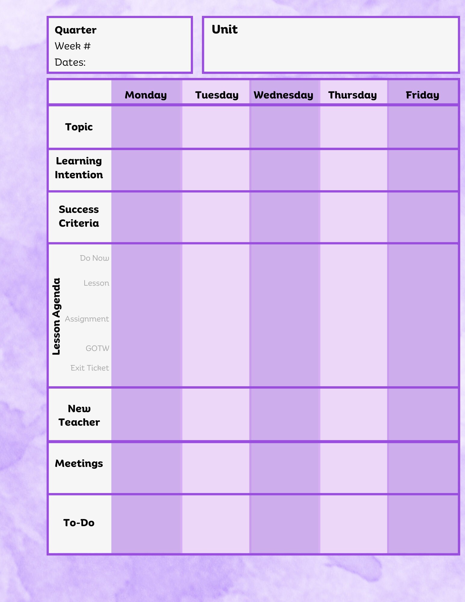2024 2025 Teacher Planner One Page per Week Secondary Middle School ...