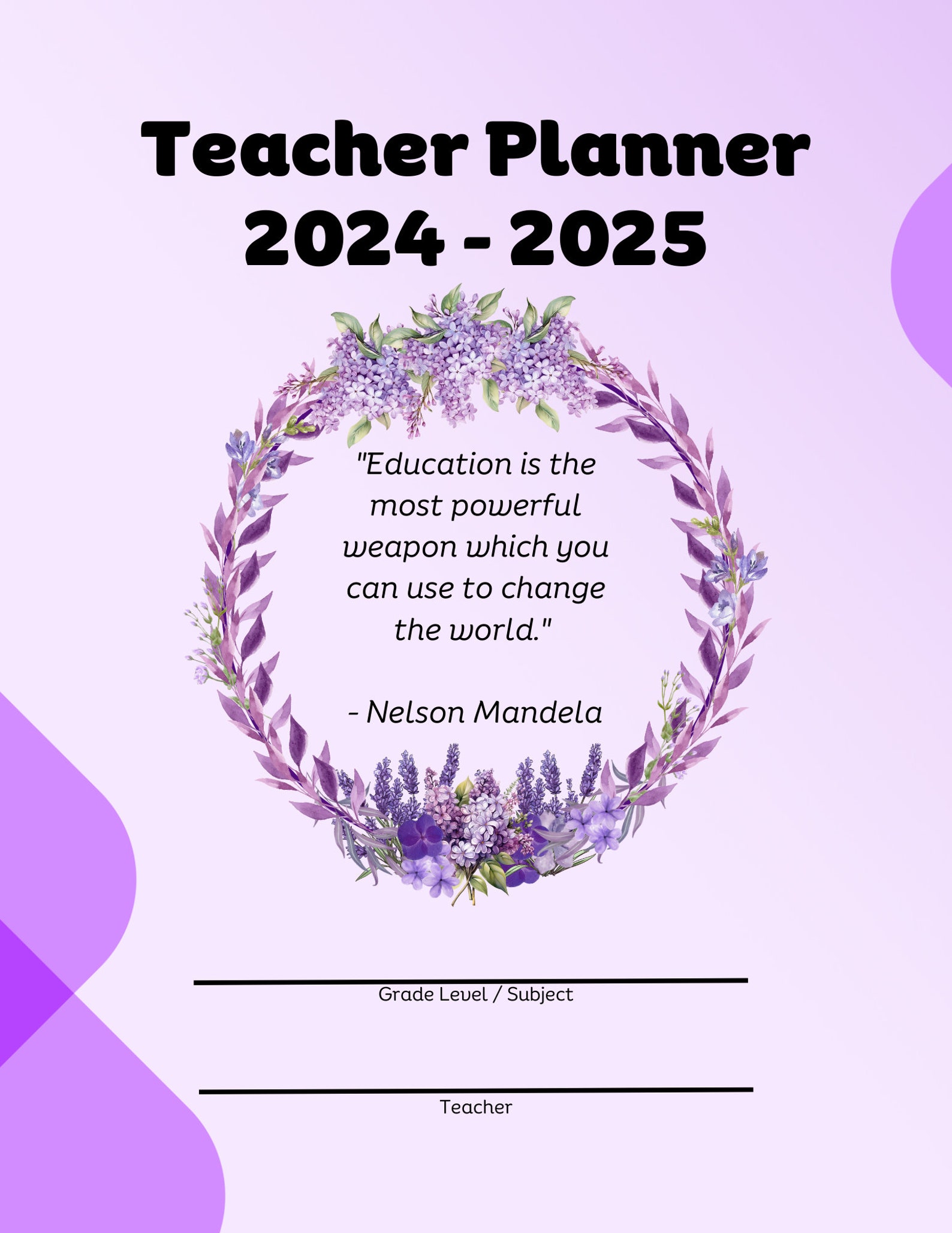 2024 2025 Teacher Planner One Page per Week Secondary Middle School ...