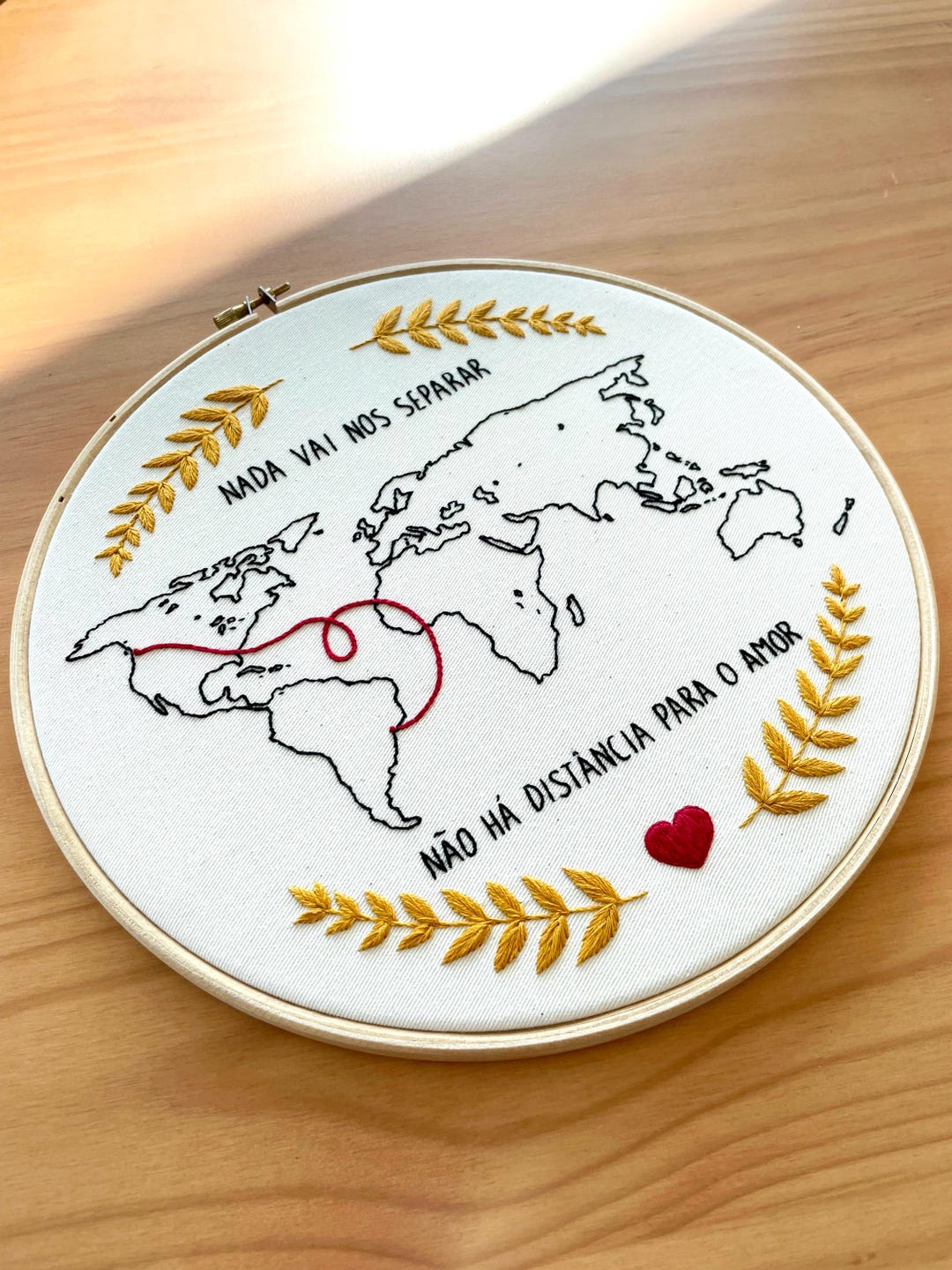 Personalized "world Map" Embroidery Hoop - 20cm Diameter / Hand ...