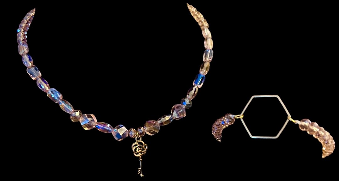 Crystal Key Necklace and Geometry Bracelet Set - Etsy Australia