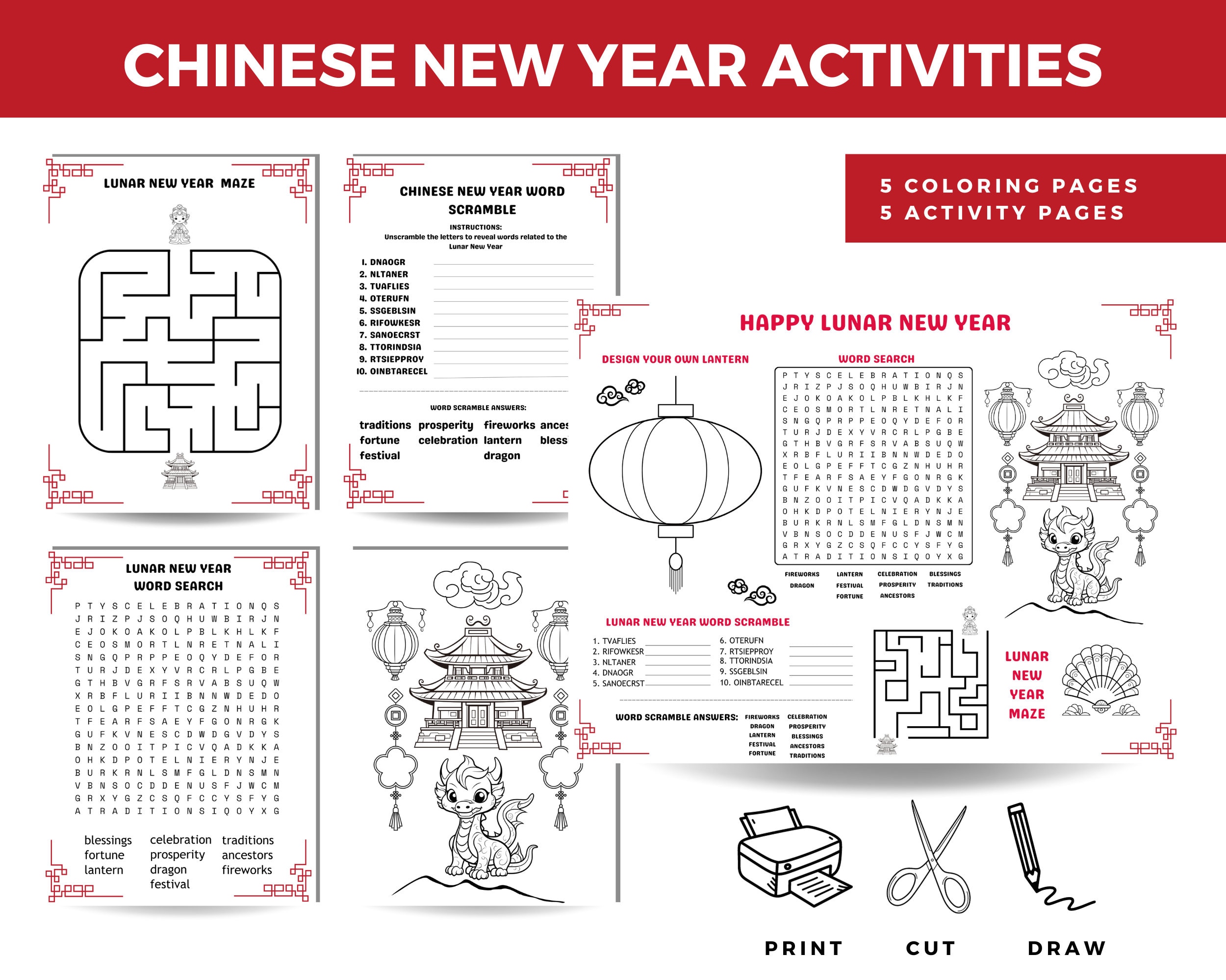 Chinese New Year Activity Pages for Kids Printable Lunar New Year Games ...