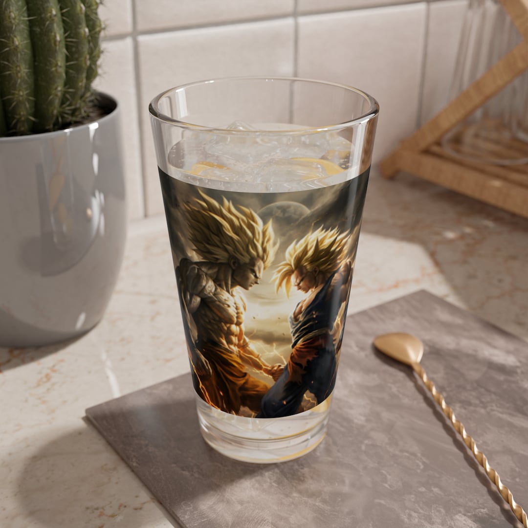 Goku Fighting Vegeta Anime Drinking Glass 16oz - Etsy