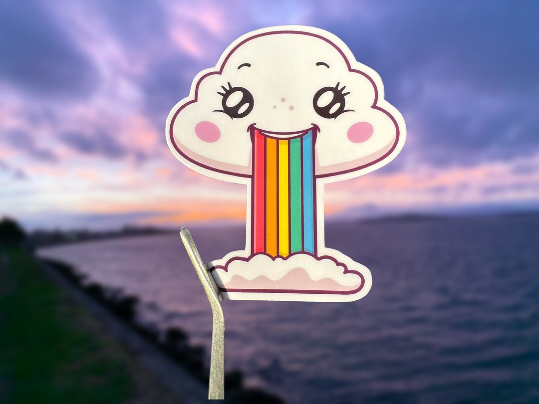 Cute Vomiting Rainbow Cloud Sticker - Funny Handmade Kawai Vinyl ...