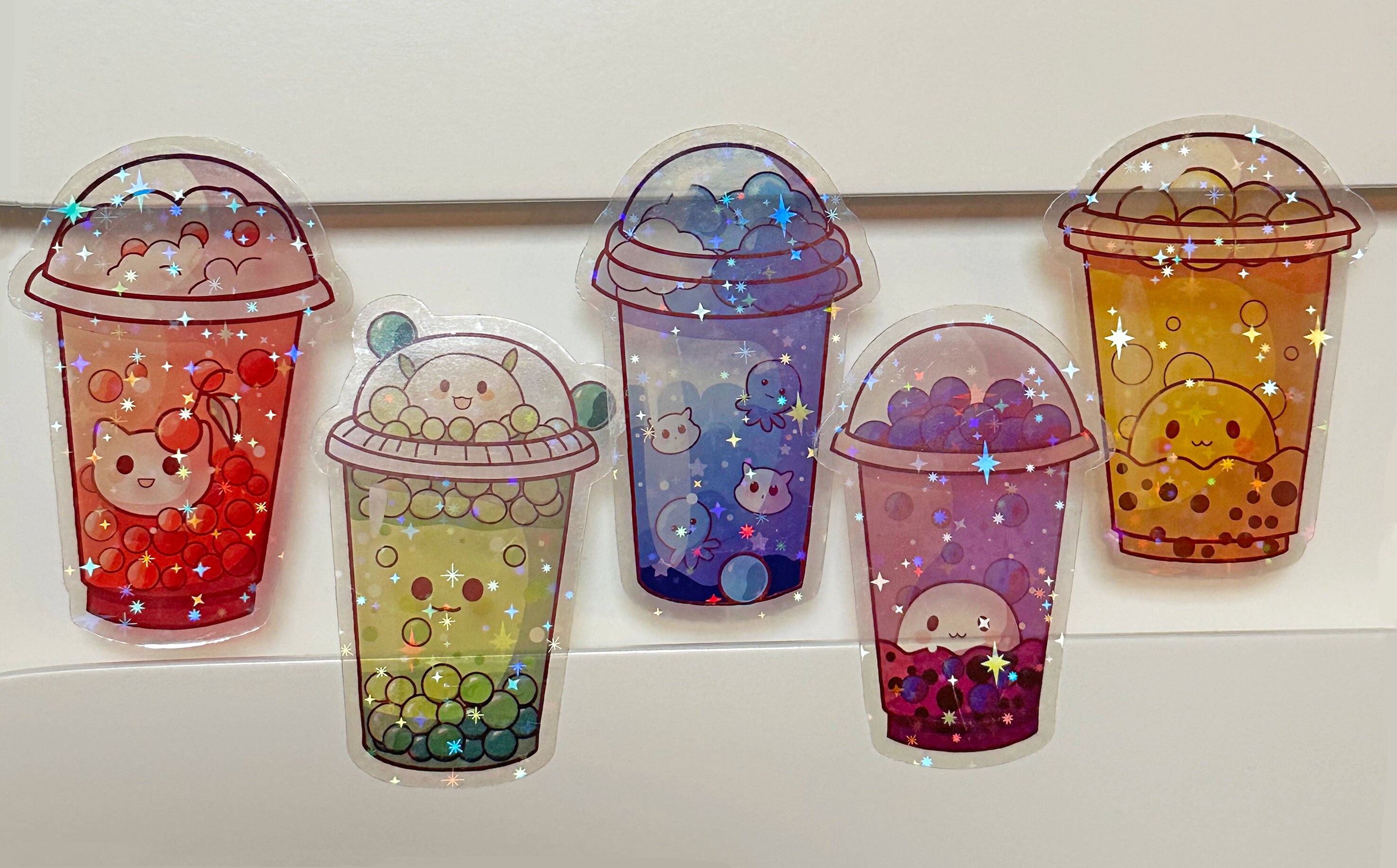 Boba Tea Sticker Set - Transparent Clear Sticker Pack - Cute Handmade ...