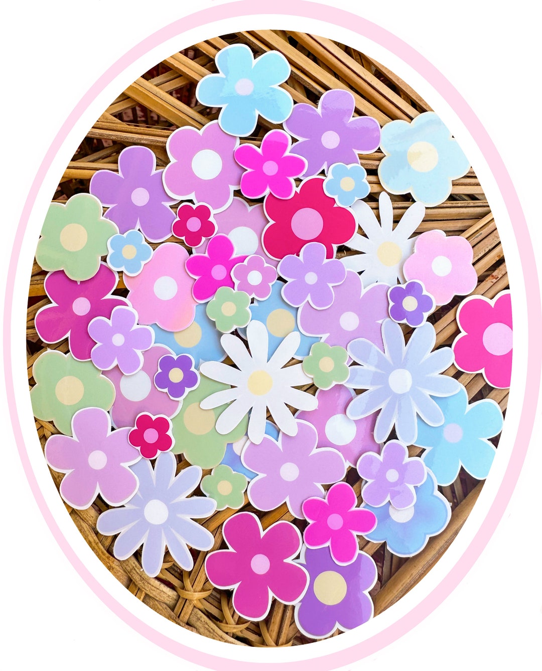 Cute Mini Flower Sticker Set, Set of 10 Stickers, Handmade Vinyl ...