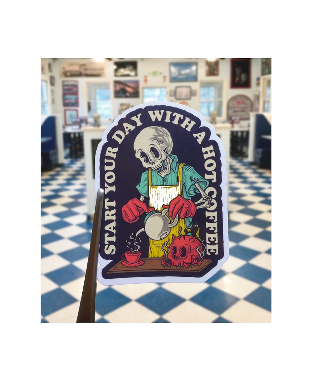 Start Your Day With a Hot Coffee Sticker, Cute Skeleton Goth Sticker ...