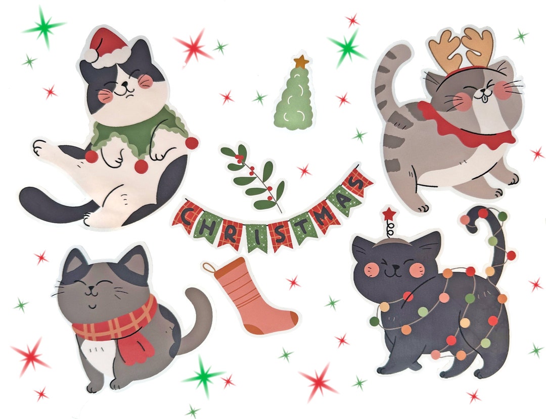 Cute Handmade Christmas Cats Sticker Set Holiday Kitty - Etsy