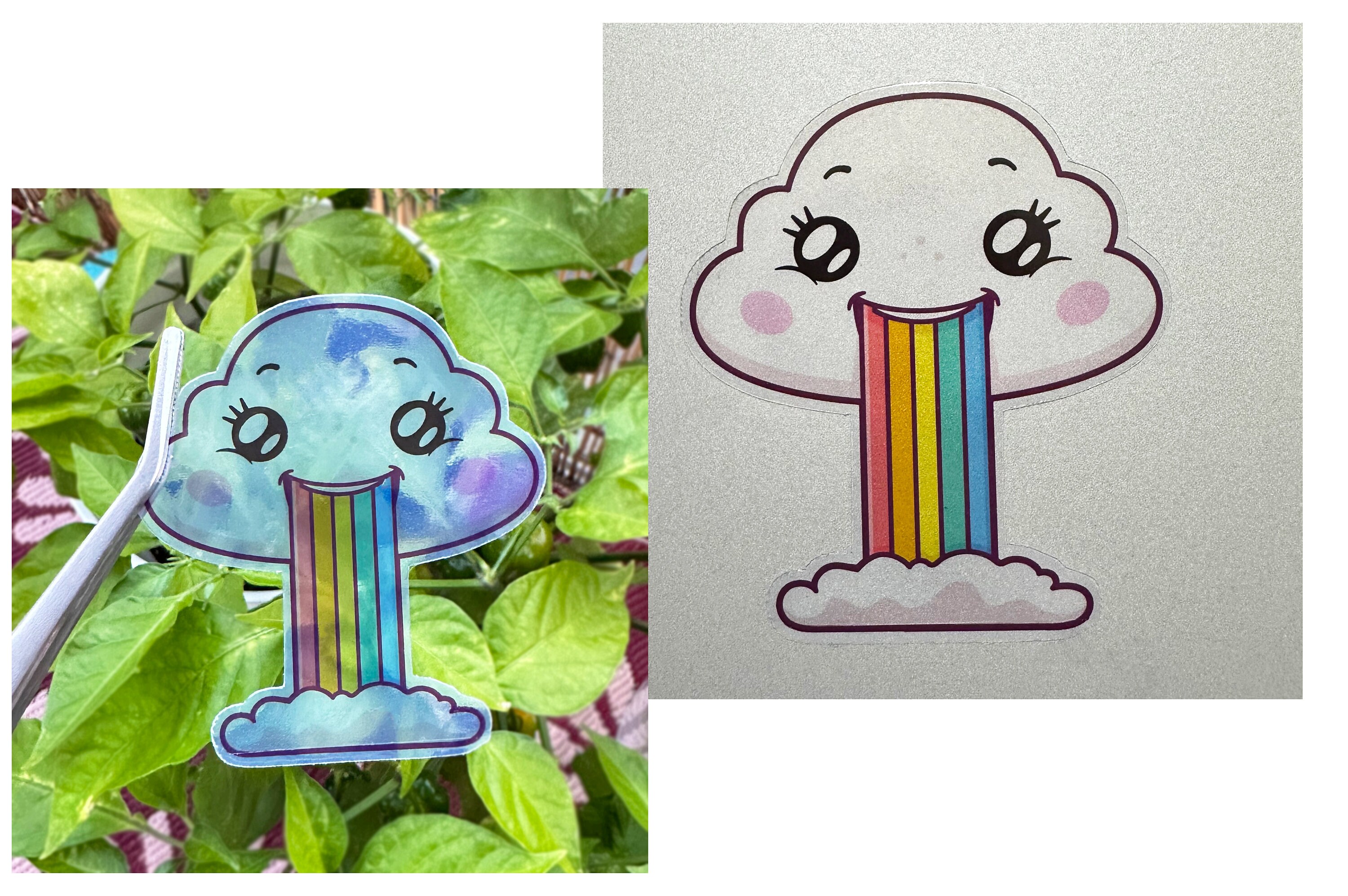 Cute Vomiting Rainbow Cloud Sticker Funny Handmade Kawai Vinyl Sticker ...
