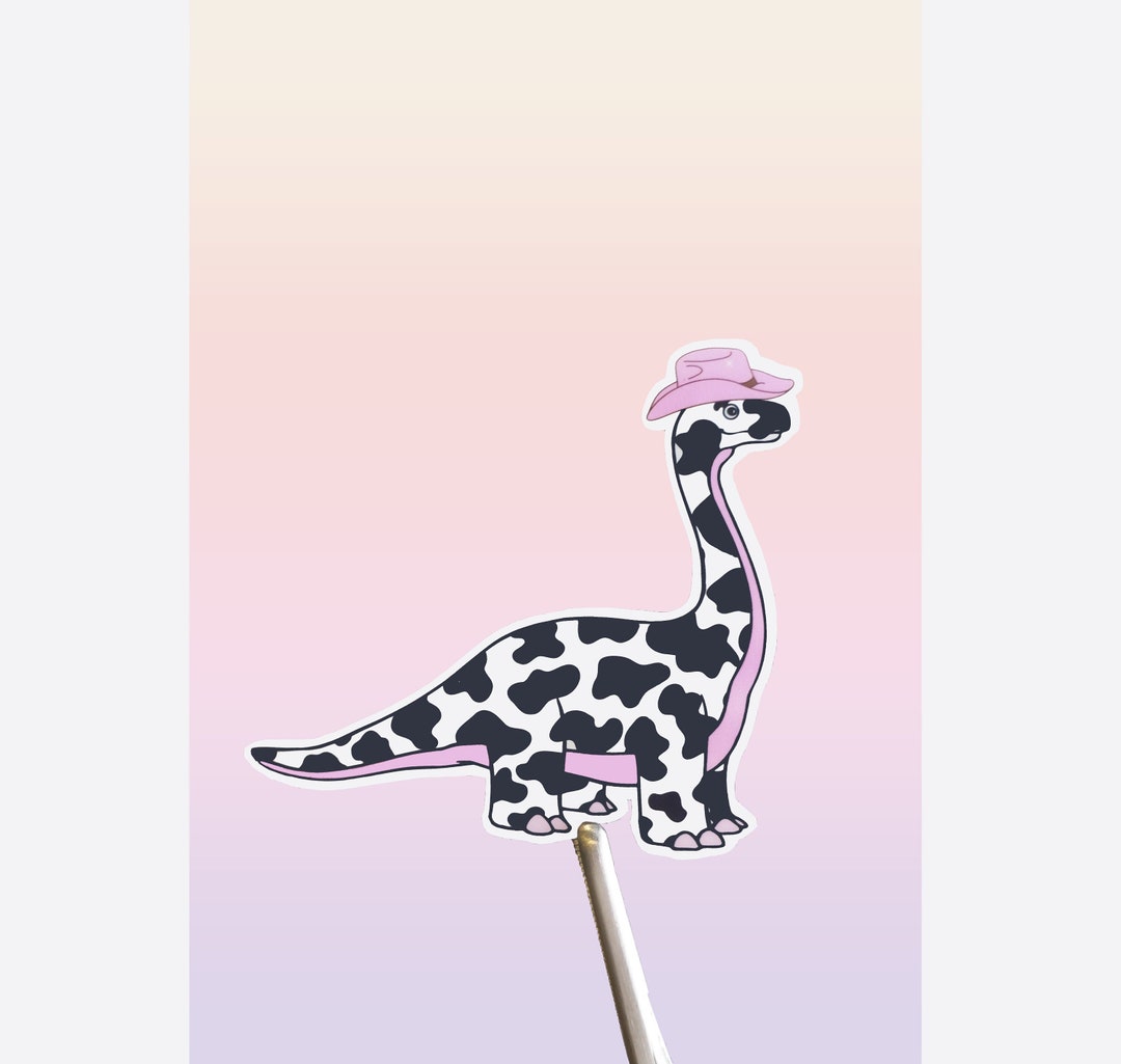 Dino Cow Sticker, Cute Animal Sticker, Pink Trendy Waterproof Sticker ...