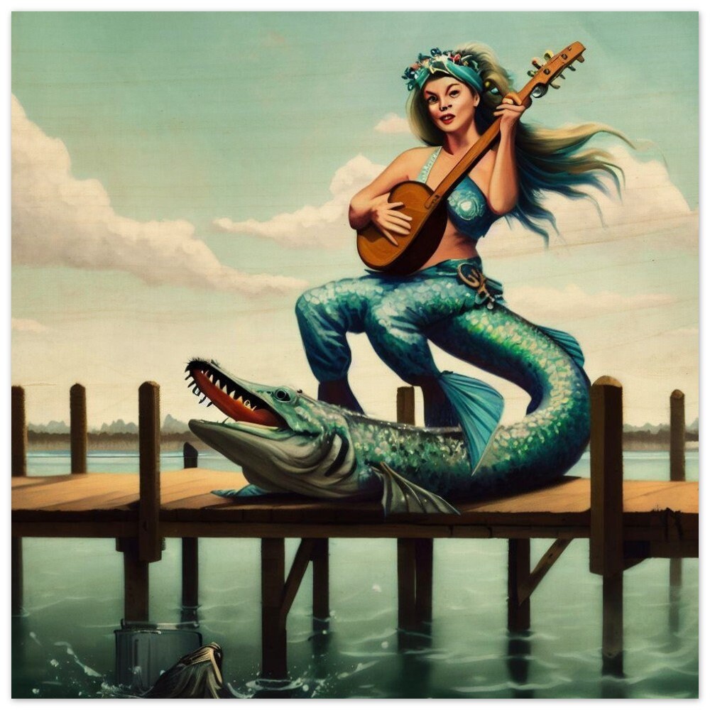 Mermaid Gator Sitting on Dock Beautiful Wood Print - Etsy