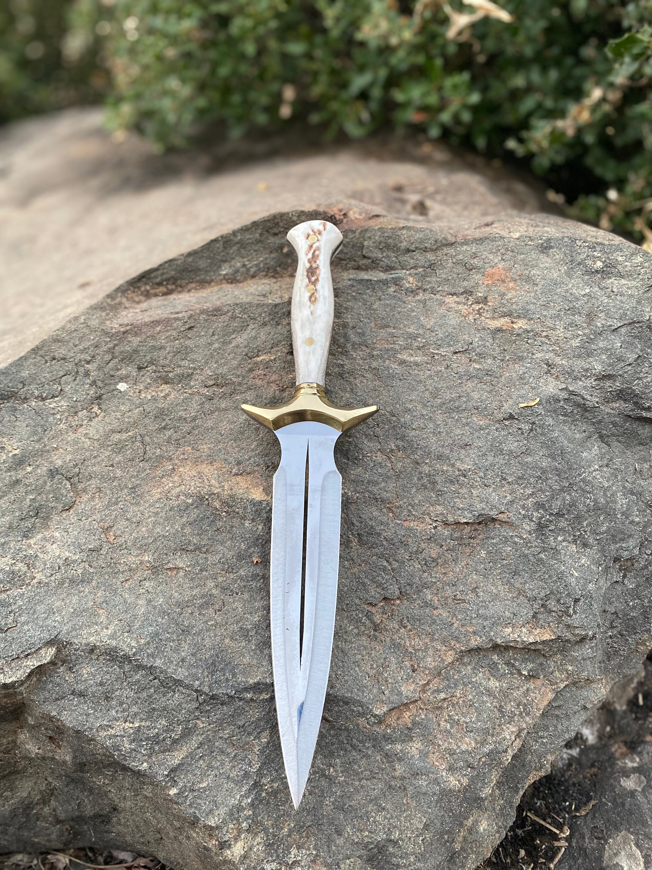 Custom Dagger Knife With Deer Antler Handle, Premium Double Edge Knife ...
