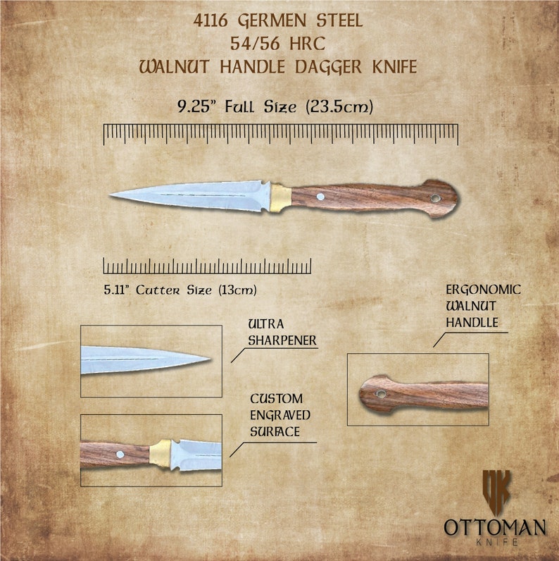 Dagger Knife With Case Mini Hidden Blade Walnut Handle Fairbairn Syke ...