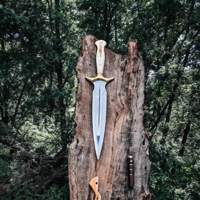 Custom Dagger Knife With Deer Antler Handle, Premium Double Edge Knife ...