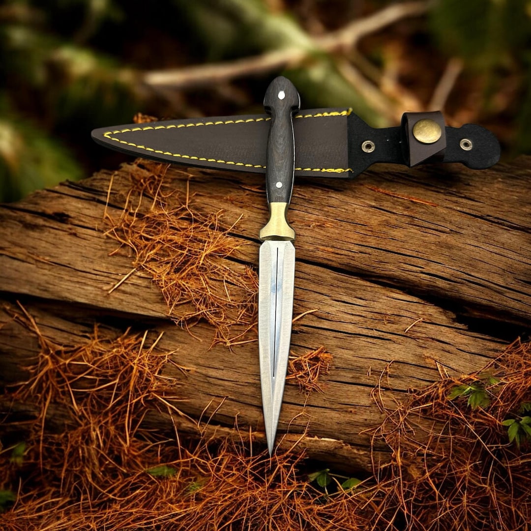 Handcrafted Tactical Dagger: Polished Walnut Handle, Full Tang Mini ...