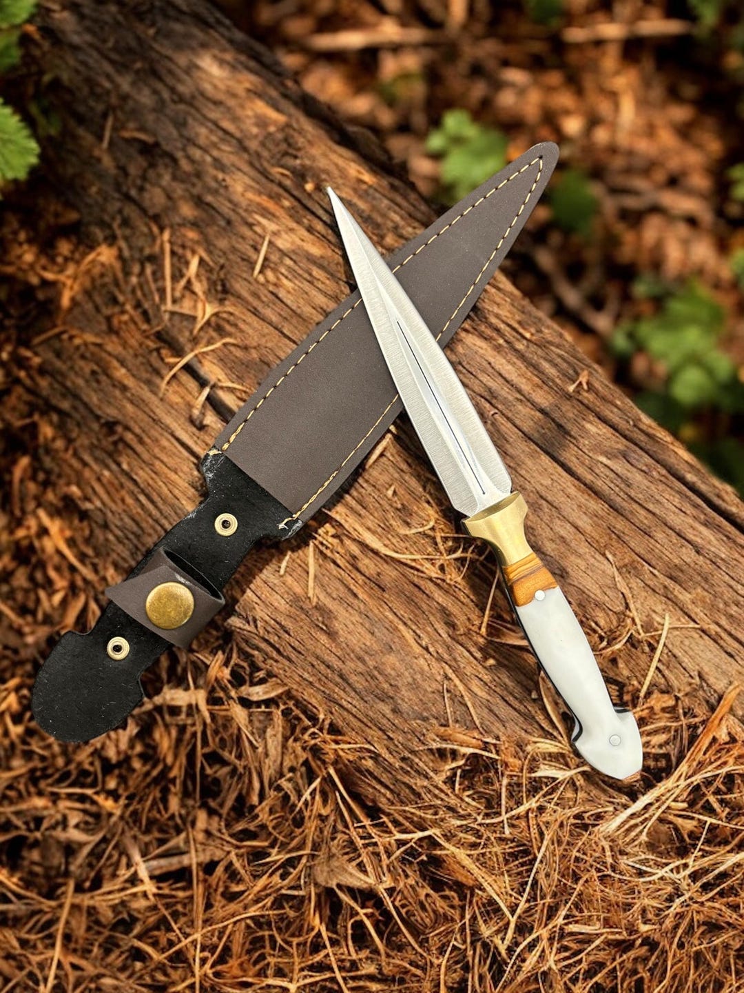 Handmade Double Edge Dagger: Resin & Walnut Handle, Custom Leather ...