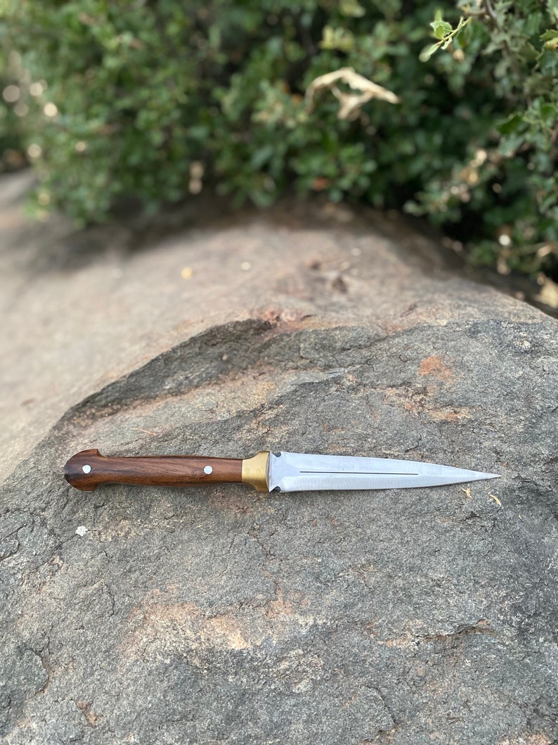 Dagger Knife With Case Mini Hidden Blade Walnut Handle Fairbairn Syke ...