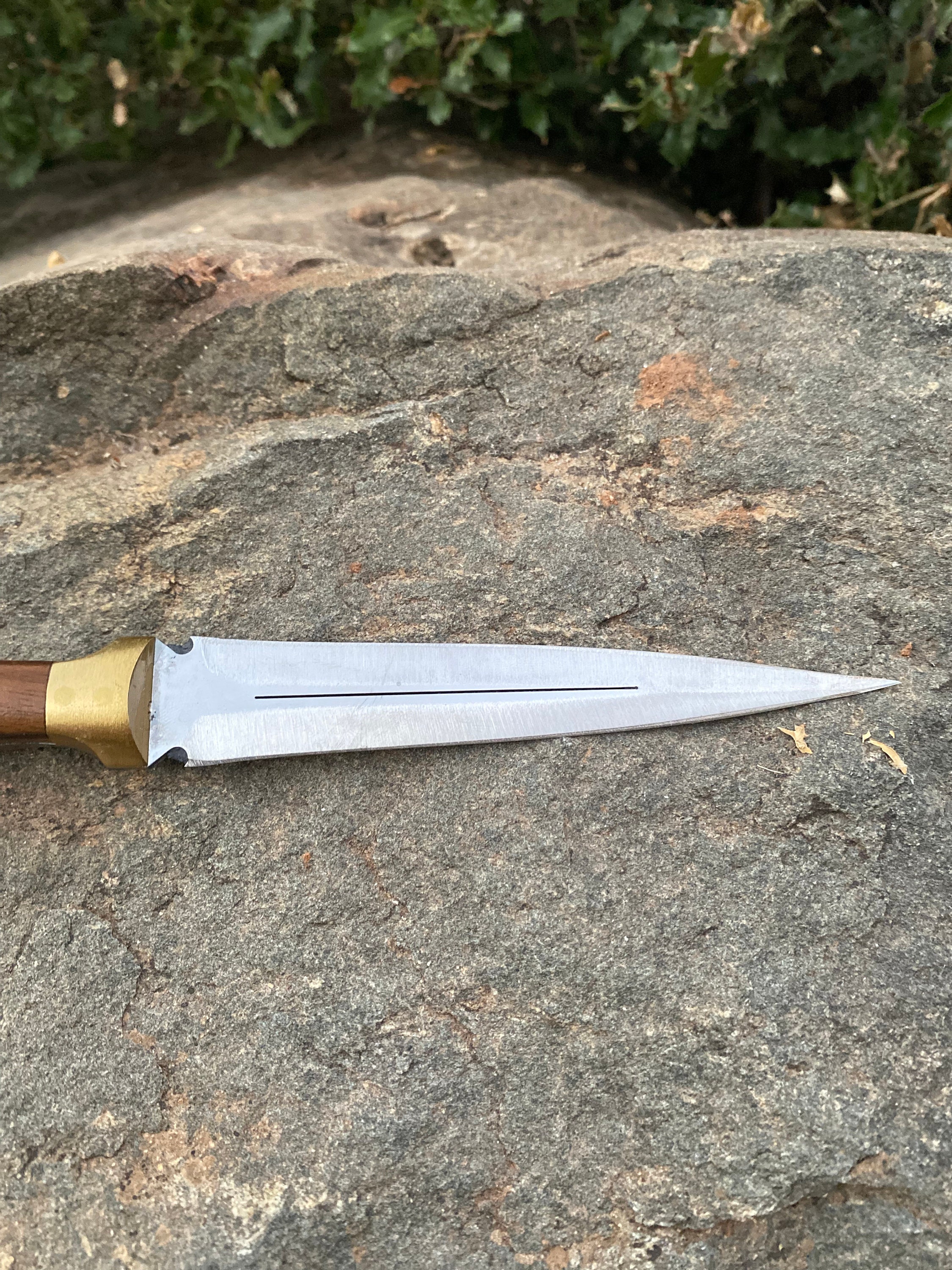 Dagger Knife With Case Mini Hidden Blade Walnut Handle Fairbairn Syke ...