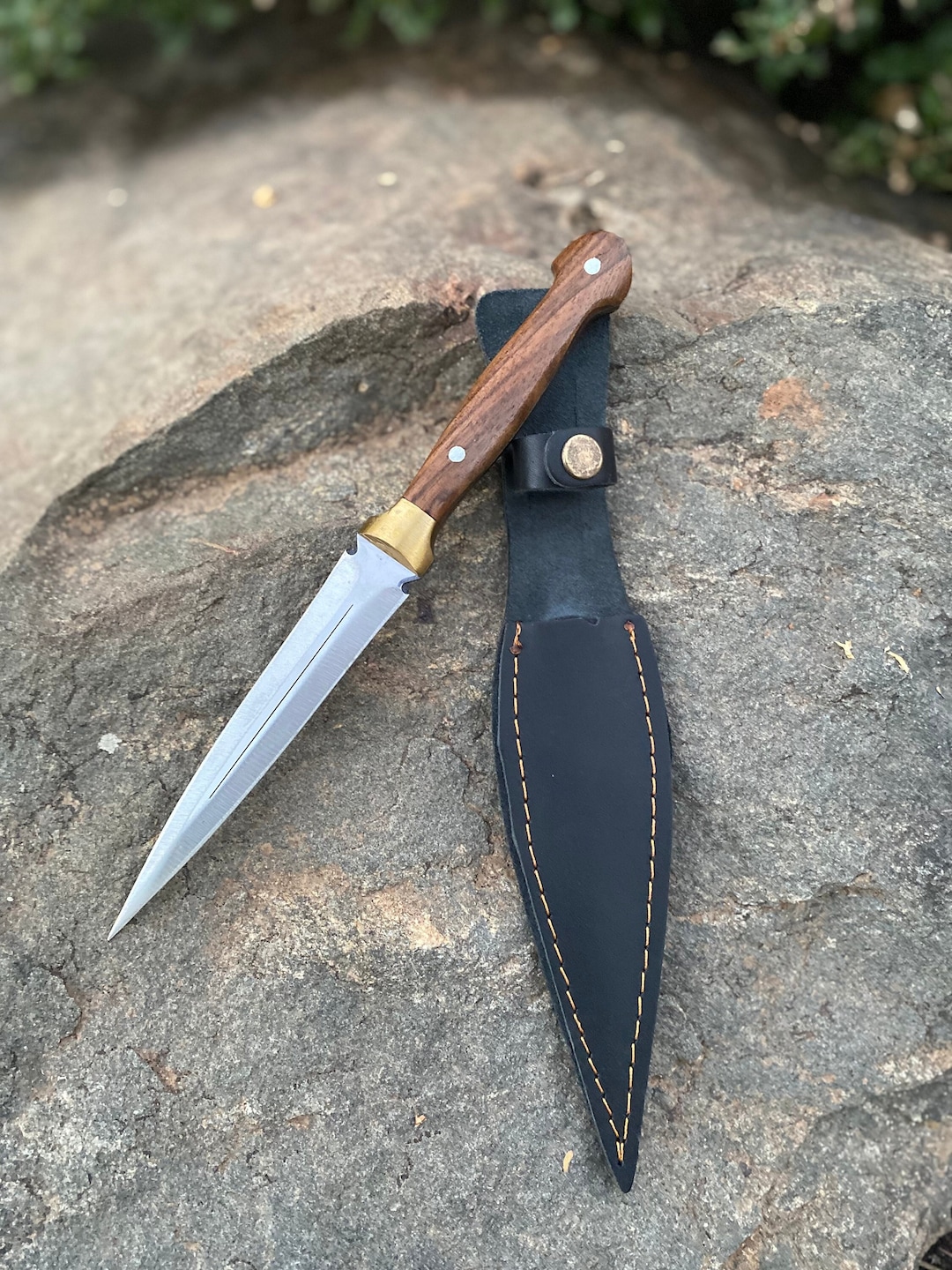 Dagger Knife With Case Mini Hidden Blade Walnut Handle Fairbairn Syke ...