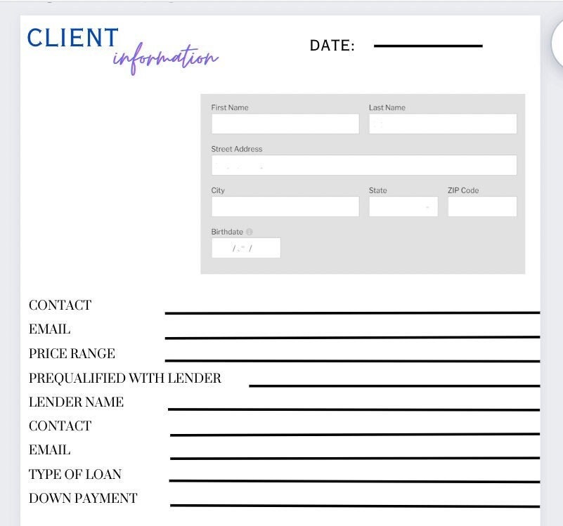 Real Estate Client Intake Form - Etsy