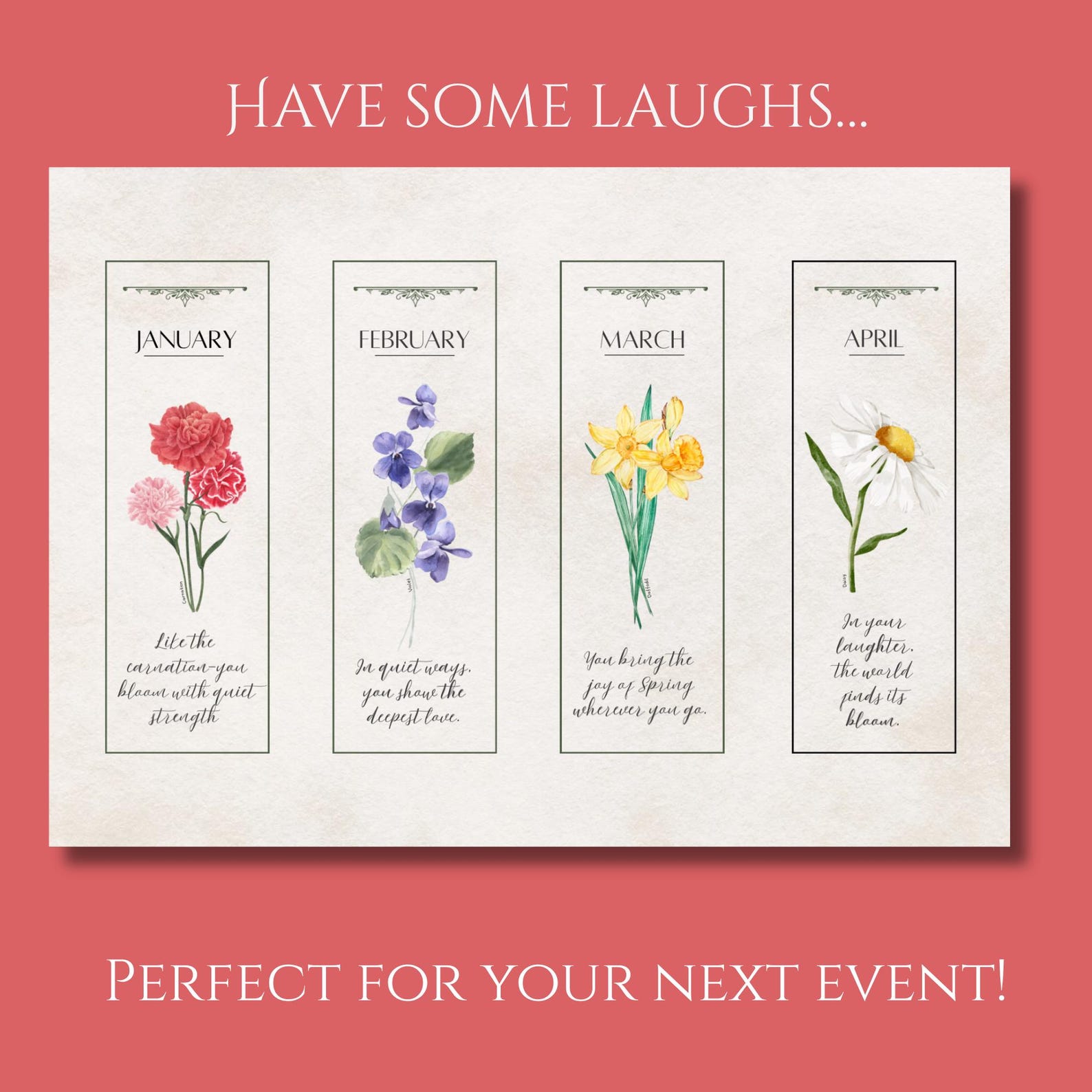 Funny Birth Flower Bookmarks Printable Set-12 Sassy Floral Bookmarks/a4 ...